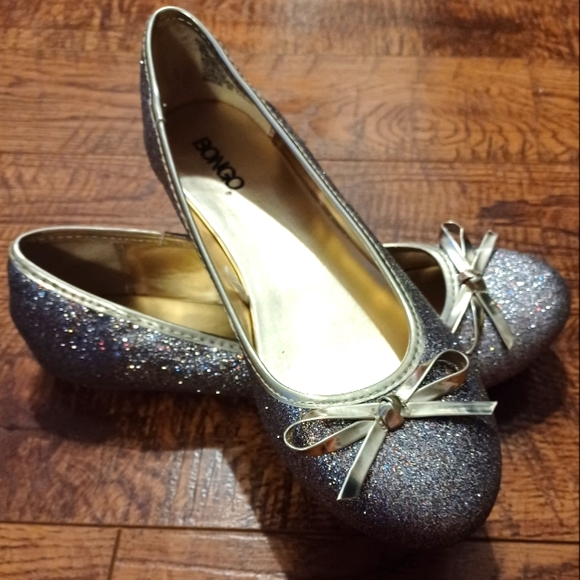 BONGO | Shoes | Bongo Glitter Flats With Gold Lining And Bow Womens Sz ...